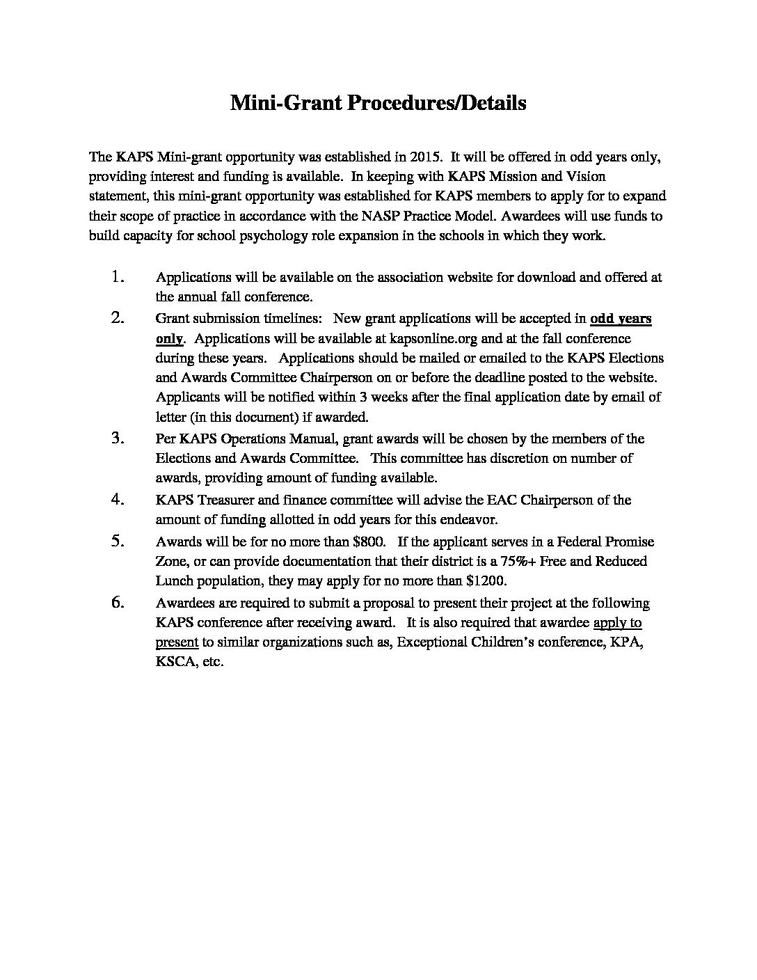 KAPS Mini Grant Application 2017 | KAPSonline.org