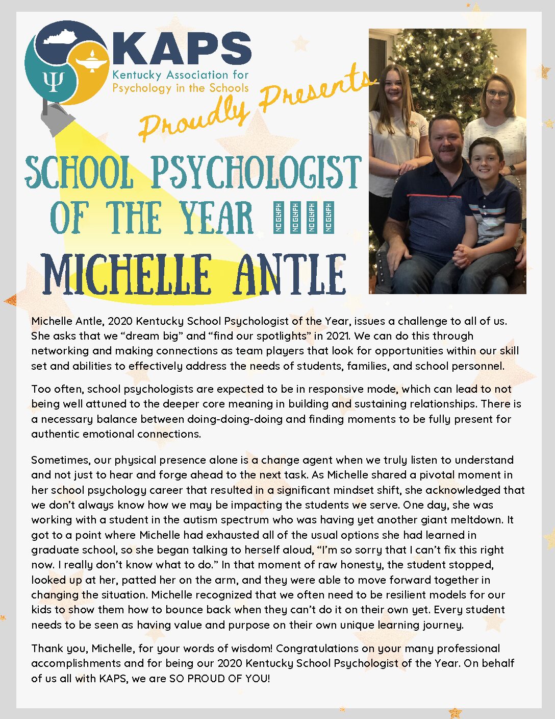 KAPS 2020 School Psych of the Year Michelle Antle | KAPSonline.org